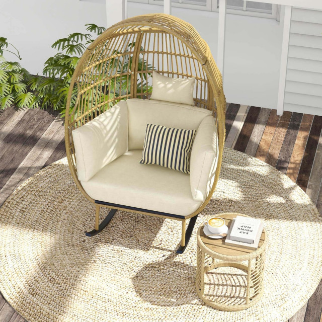 Modern Egg Lounge Chair, Sturdy Wicker Covered Frame With Thick ...