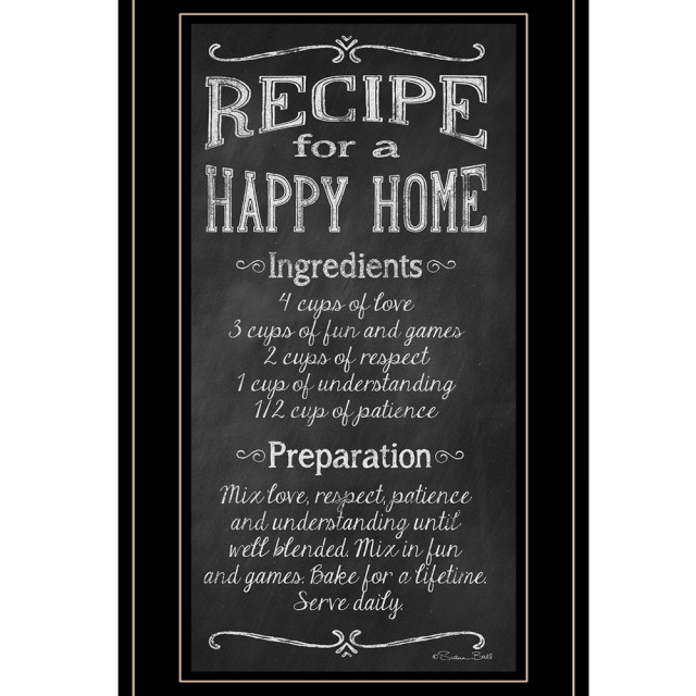 Recipe For A Happy Home 3 Black Framed Print Wall Art - Contemporary ...