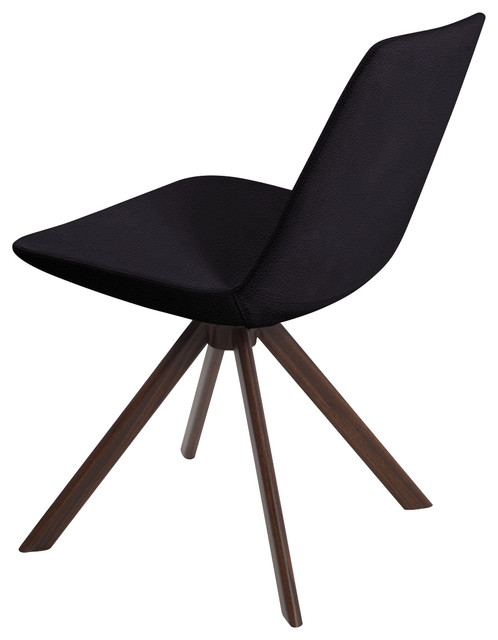 Eiffel Sword Dining Chair, Natural Veneer Steel Base, Black Leatherette ...