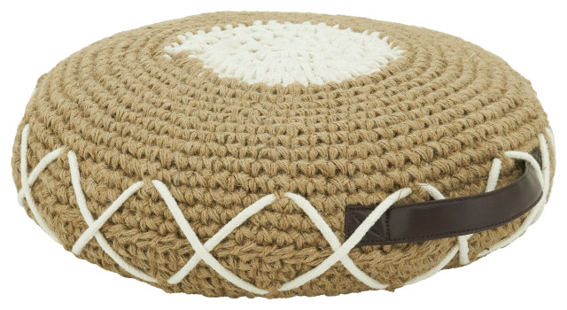 Woven Design Pouf With Handle, Natural, 20"x4", 20"x4" - Beach Style - Floor Pillows And Poufs ...