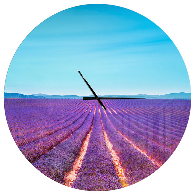 Lavender Flowers and Clear Sky Traditional Metal Clock, 36x36 ...