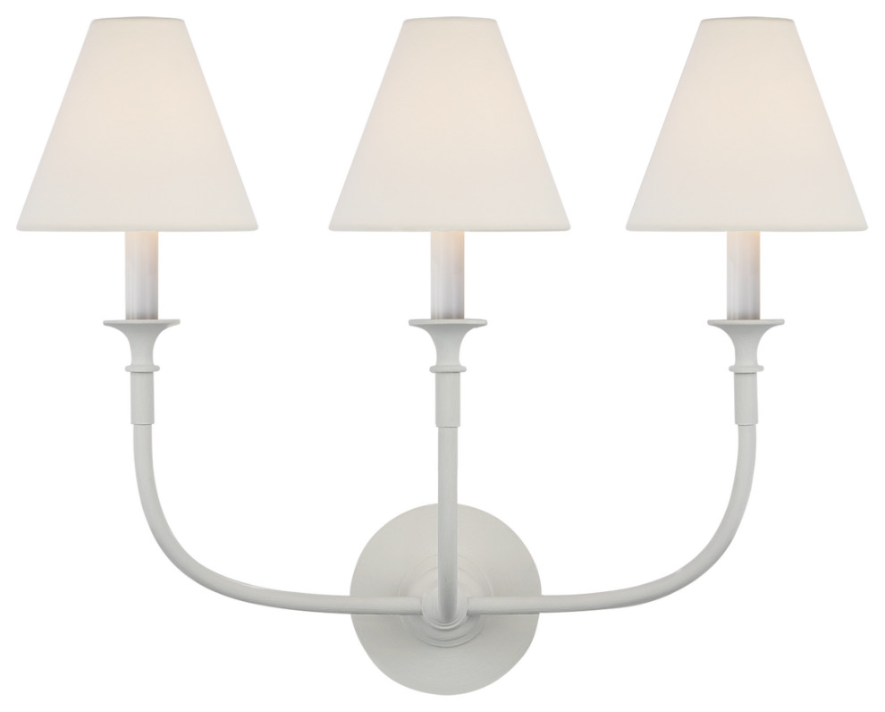 Piaf Triple Sconce in Aged Iron with Linen Shades - Transitional - Wall ...