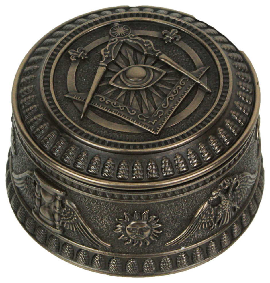 Masonic Eye of Providence Symbol Bronze Finish Round Trinket Box ...