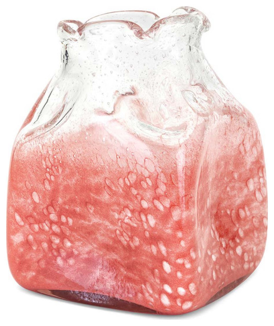 Decorative Glass Vase with Irregular Flared Opening, Orange and Clear ...