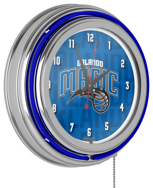 NBA Chrome Double Rung Neon Clock, City, Orlando Magic - Contemporary ...