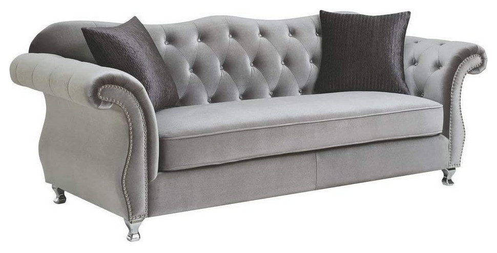 Chesterfield Sofa, Elegant Button Tufting & Scrolled Arms With Nailhead ...