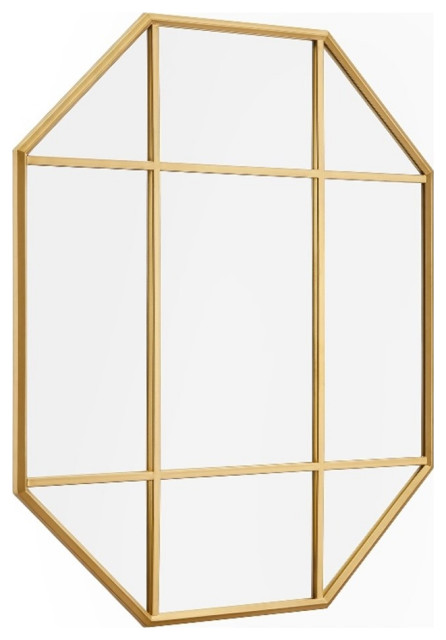 Metal and Glass Windowpane Mirror - Gold - Contemporary - Wall Mirrors ...