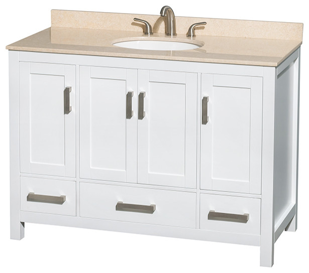 Wyndham WCS141448SWHIVUNOM24 48 Inch White Vanity with Ivory Marble Top ...