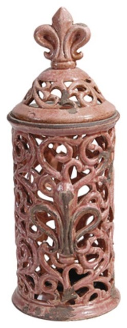 Rustically Designed Ceramic Lidded Jar, Red - Farmhouse - Decorative ...