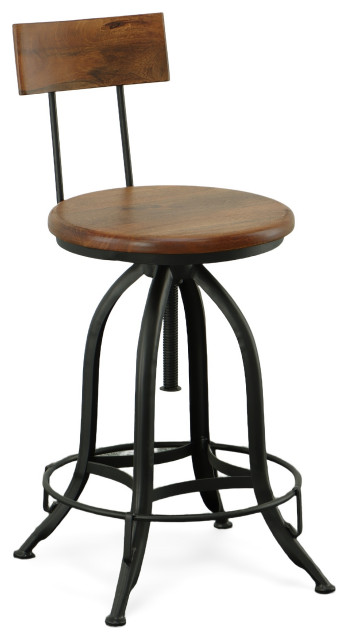Ryder Adjustable Stool With Back - Industrial - Bar Stools And Counter ...
