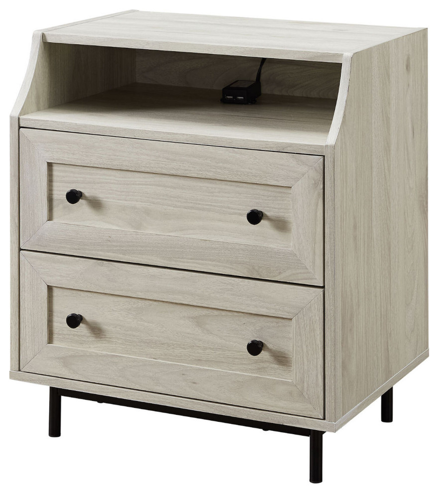22" Curved Open Top 2 Drawer Nightstand With USB, Birch - Transitional ...