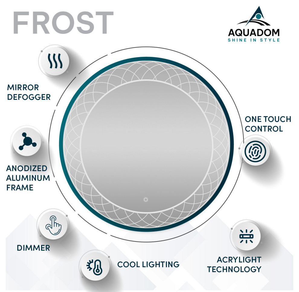 36" Frost, LED Lighted Round Mirror With Dimmer, Defogger, Touch ...