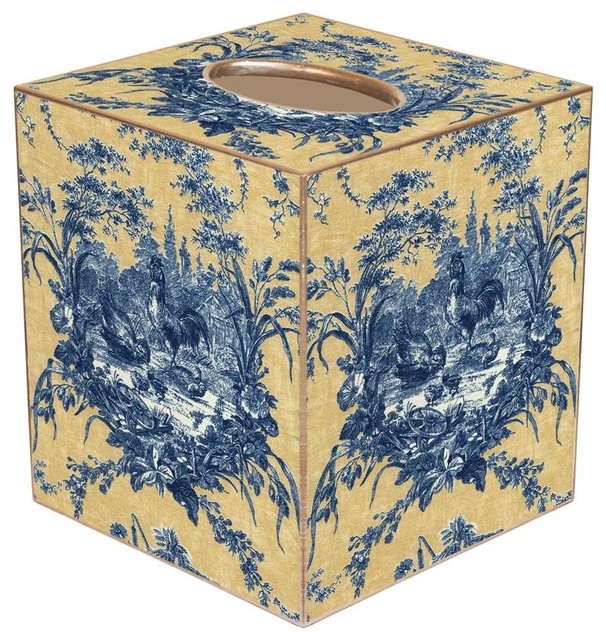 TB17-Blue and Yellow Toile Tissue Box Cover - Farmhouse - Tissue Box ...