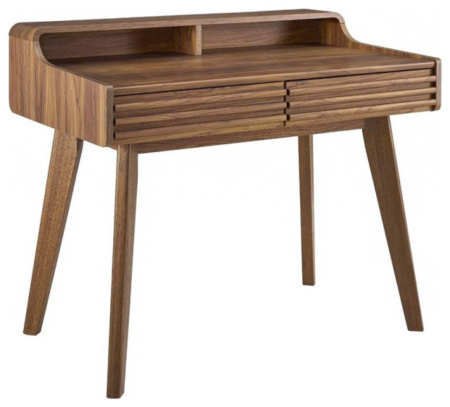 Modway Render Modern Wood Grain Laminate Writing Desk in Walnut ...