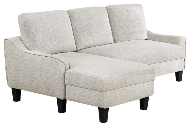 Lester Sofa With Chaise and Twin Sleeper, Cement Fabric With Black legs ...
