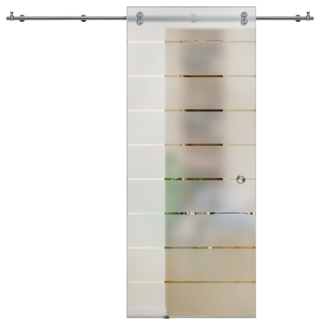 Sliding Glass Barn Door with Frosted Designs V2000, 34"x81 ...