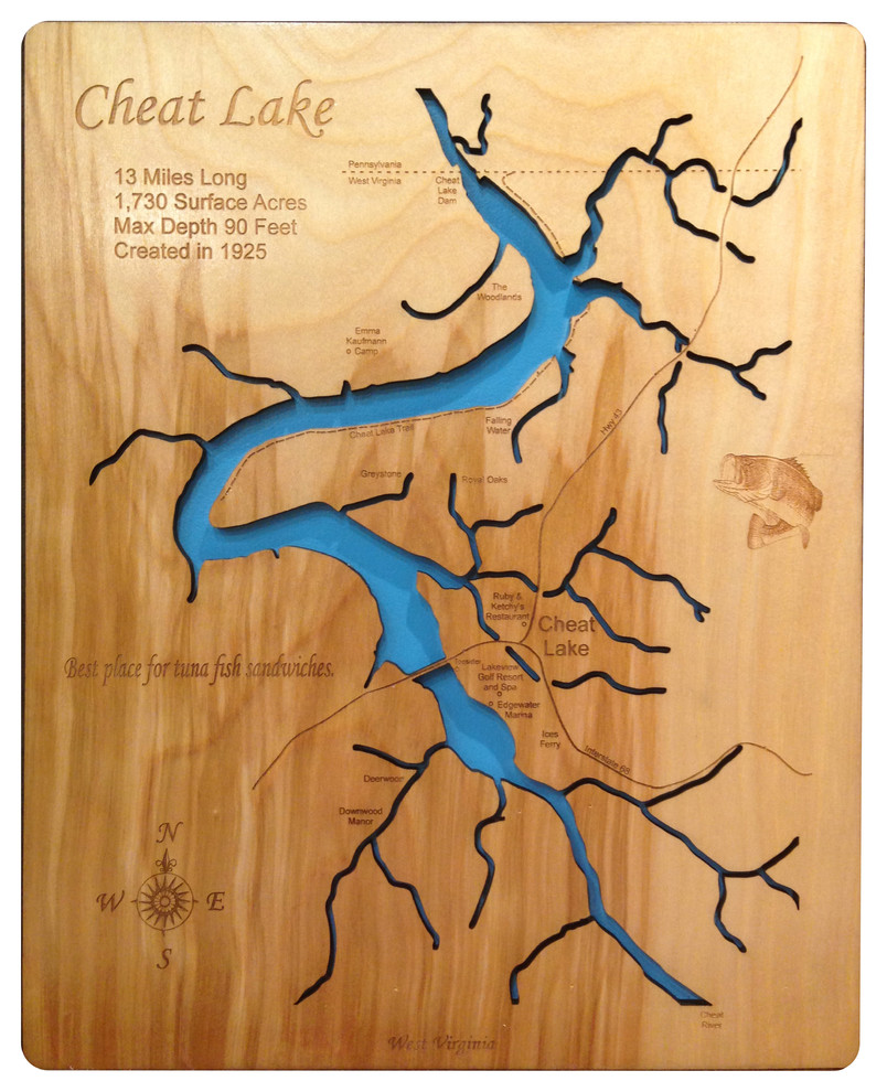 Cheat Lake, West Virginia-Wood Lake Map, Small - Rustic - Wall Accents ...