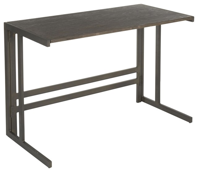 Roman Office Desk, Antique Metal, Espresso Bamboo - Transitional ...