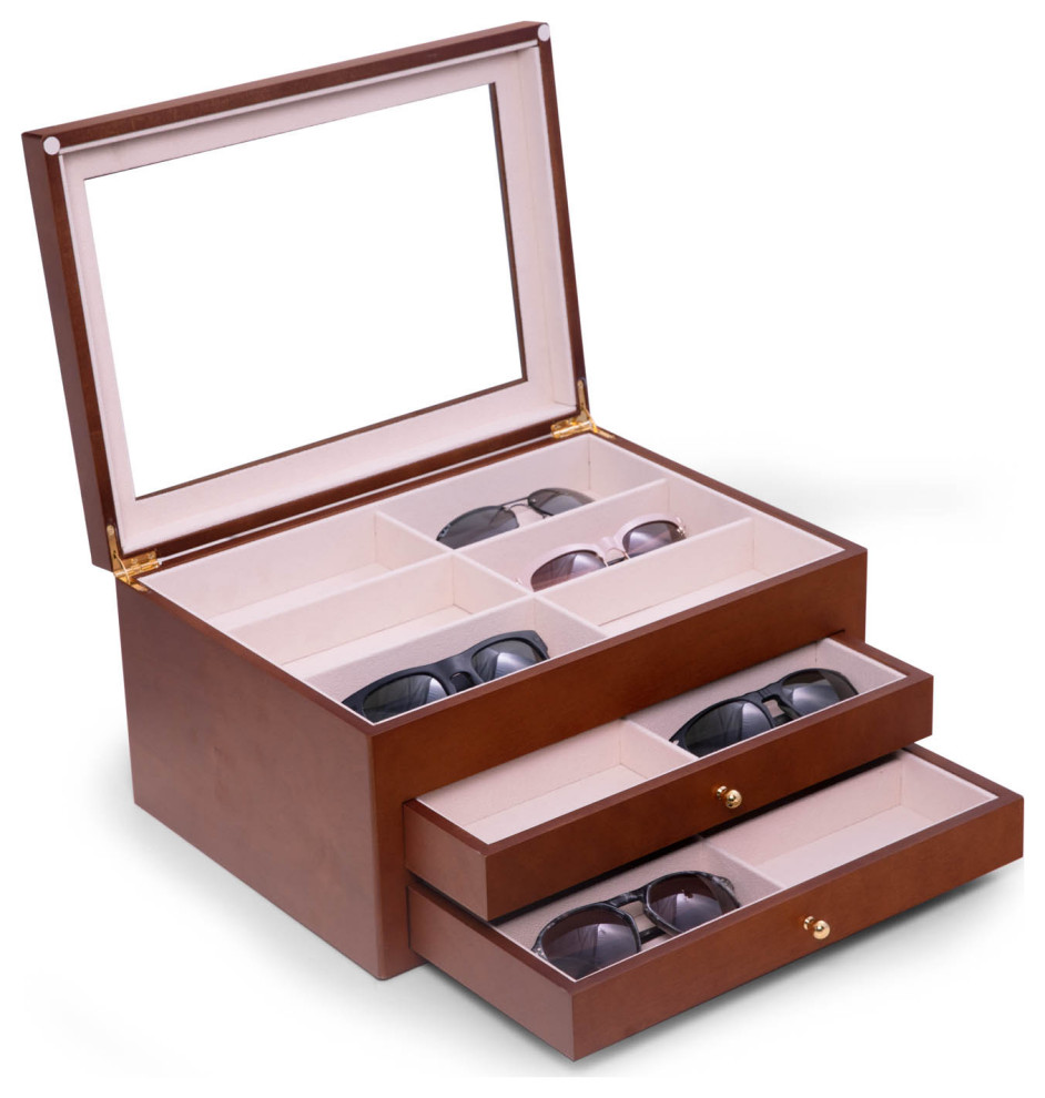 Cherry Wood 18 Sunglass Storage Box - Modern - Dresser Valets And ...