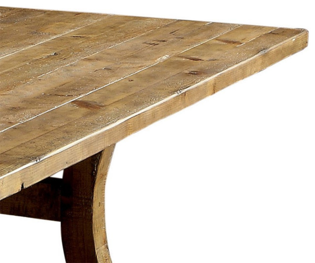 Rustic Dining Table, Trestle Base With Curved Side Panels & Rectangular ...