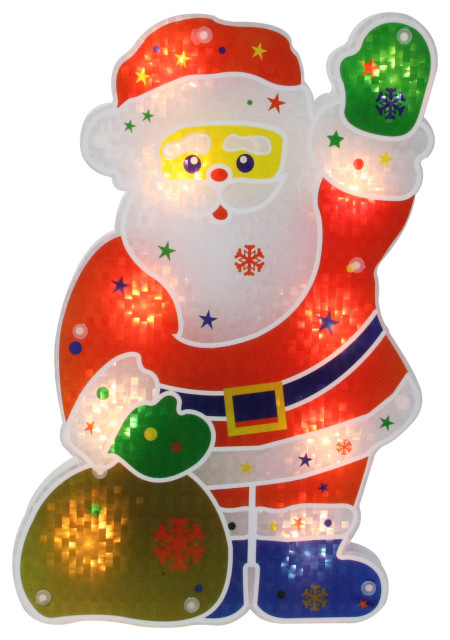13" Holographic Lighted Santa Claus Christmas Window Silhouette ...