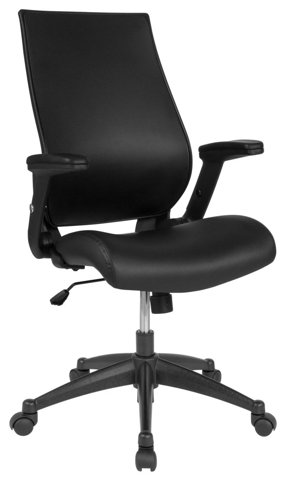 Modern Office Chair, Waterfall PU Leather Seat & Back With Lumbar ...
