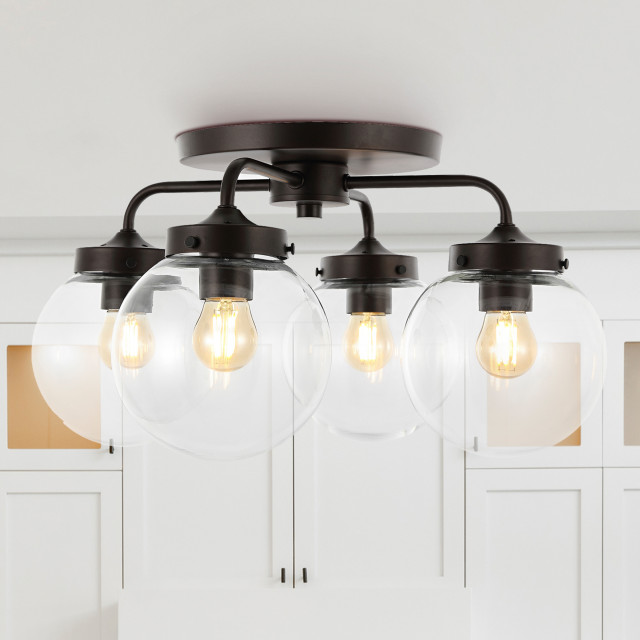 Piper 18" 4-Light Farmhouse Rustic Iron/Glass LED Semi Flush Mount ...