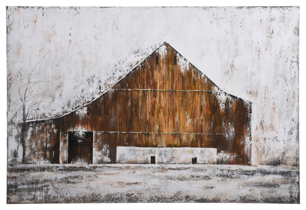 Aged Barnhouse, Hand Painted Rustic Monochromatic Barn on Large Canvas ...