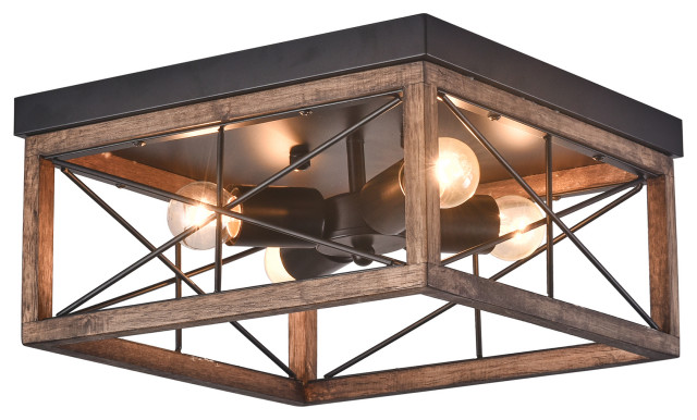Rustic Farmhouse 4-Light Cage Shape Ceiling Light - Farmhouse - Flush ...