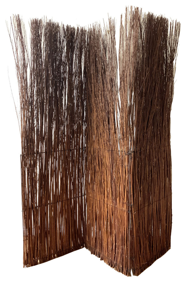 3 Panel Vertically Aligned Willow Branches Room Divider, Brown - Rustic ...