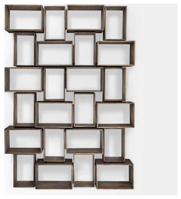 Set of Two Rustic Dark Brown Cube Box Shelves - Industrial - Display ...