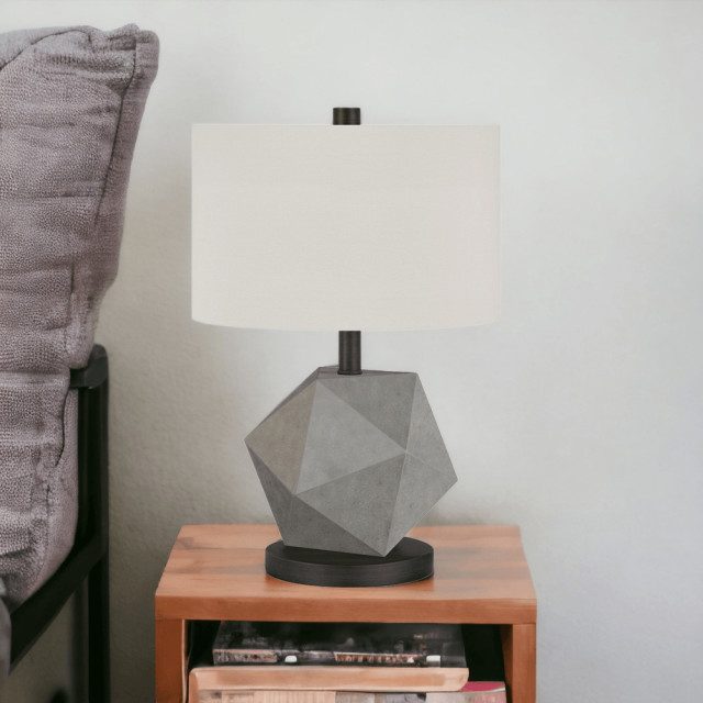 19" Gray and Black Concrete Table Lamp With White Drum Shade ...