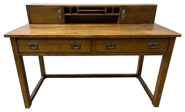 Crafters and Weavers Arts and Crafts Wood Library Table with Hutch in ...