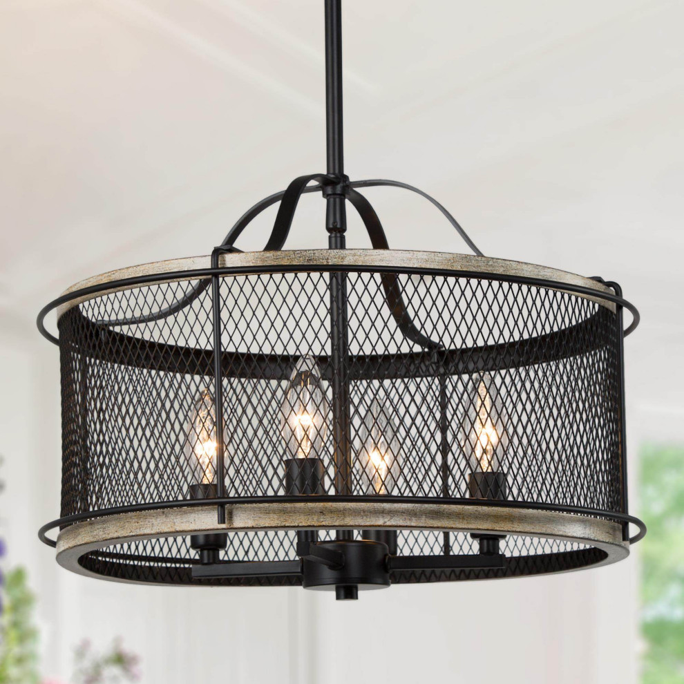Industrial Black Wire Mesh Chandelier 4-Light for Foyer - Industrial ...