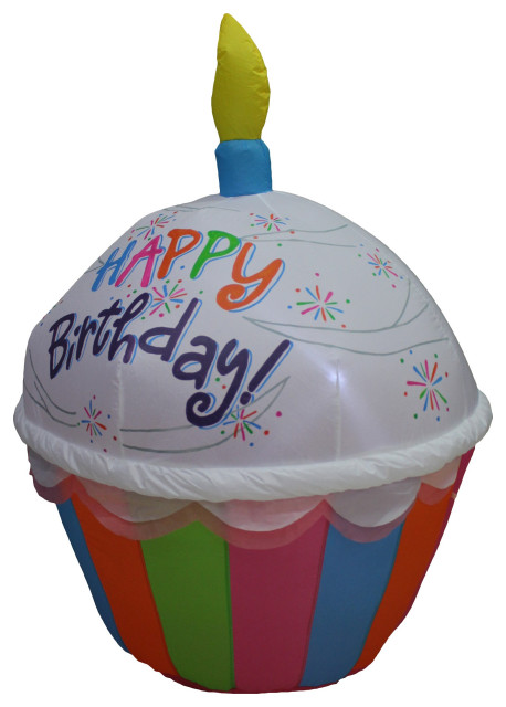 4' Tall Cute Happy Birthday Inflatable Cupcake and Candle Lighted ...