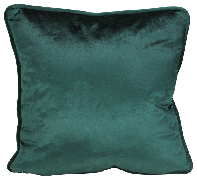 17" Hunter Green Velvet Square Throw Pillow With Piped Edging ...