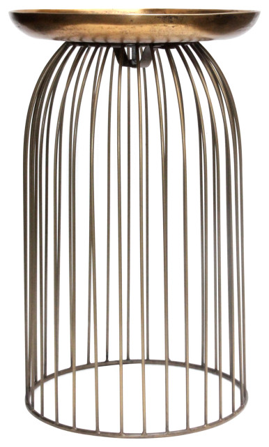 Contemporary Aviary Accent Table Small Antique Brass - Yellow ...