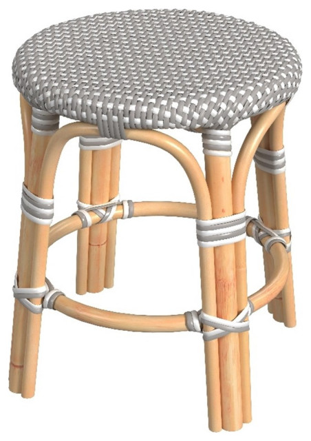 Home Square 18" Rattan Round Stool in Gray and White - Set of 2 ...