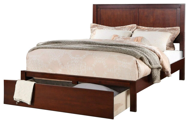 Kali Platform California King Panel Bed, Storage Drawer, Cherry Brown ...