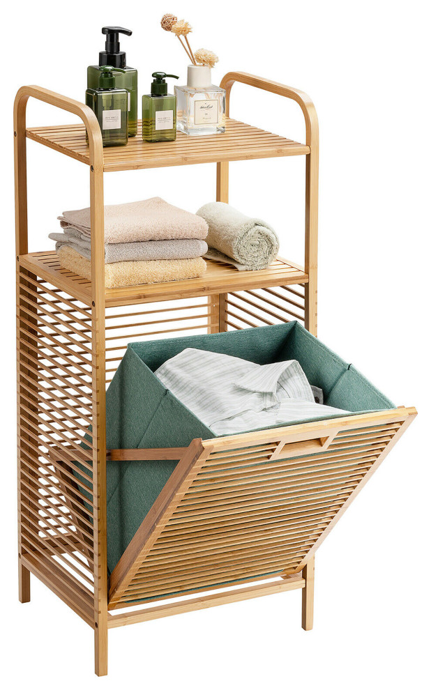 Costway Laundry Hamper Tilt Out Bamboo Shelf Slat Frame Space Saving ...