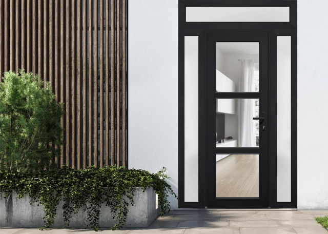 Exterior Prehung Door Clear Glass See-through Manux 8555 Matte Black ...