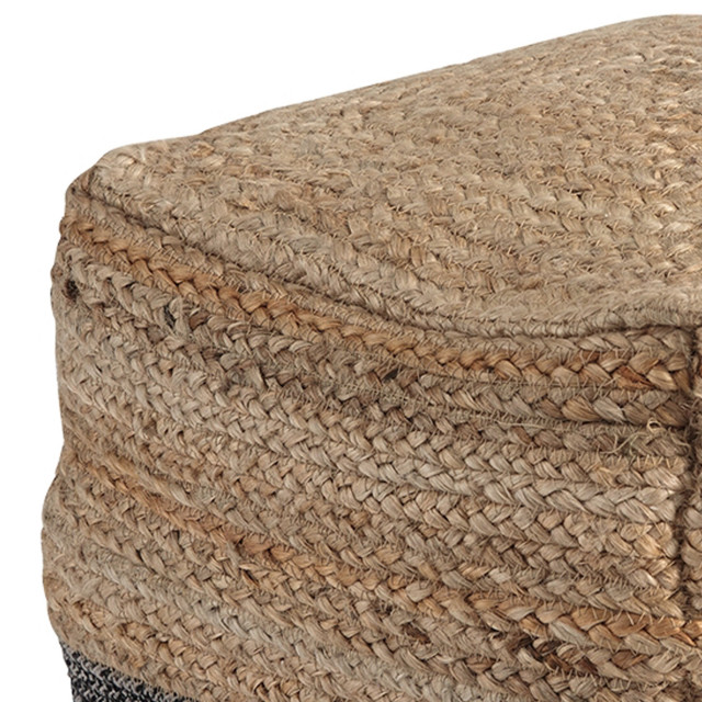 Benzara BM231408 Cube Shape Jute Pouf With Braided Design, Black and Brown - Beach Style - Floor ...