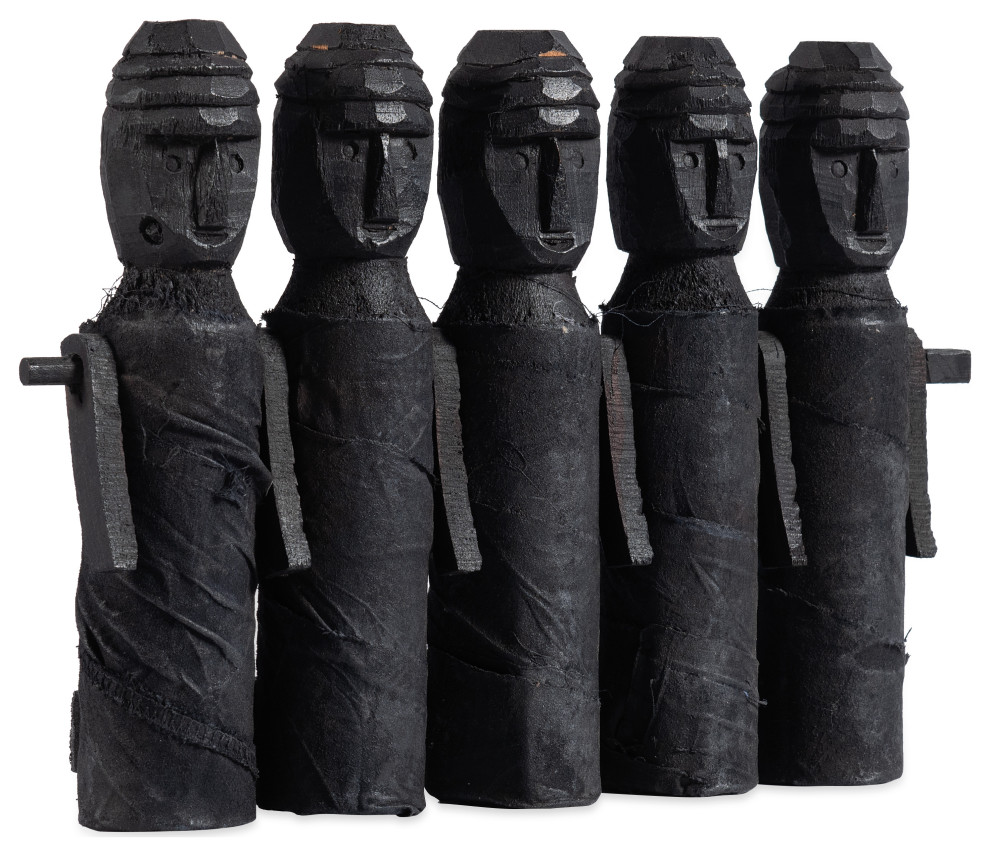 Pair Of 5 Pieces Wooden Puppets Decor - Contemporary - Decorative ...