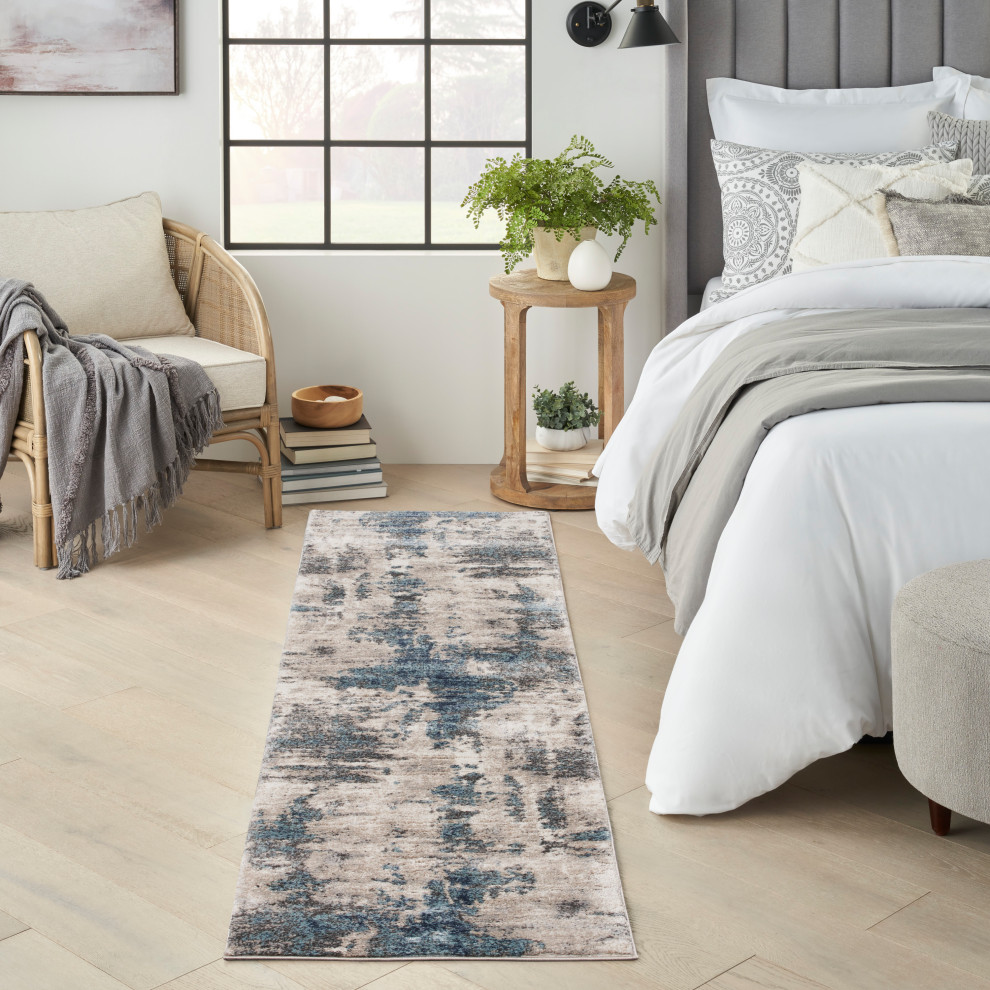 American Manor 7'10" x 9'10" Ivory Blue Beach Modern Indoor Rug, 8 ...