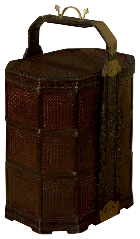 Vintage Octagonal Three Tiered Chinese Woven Lunchbox - Asian - Baskets ...