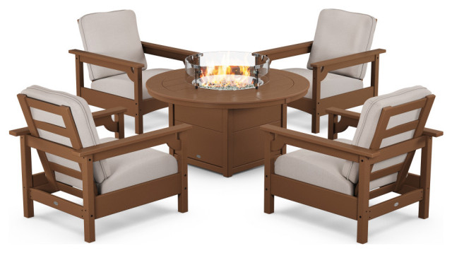 POLYWOOD Club 5-Piece Conversation Set With Fire Pit Table ...
