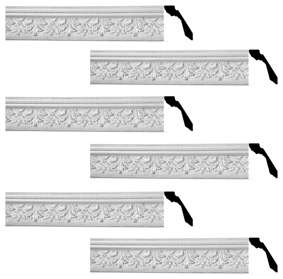 Cornice White Urethane Leaf Ornate Design 6 Pieces Totaling 444" Length ...