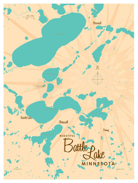 by Lakebound Battle Lake Minnesota Map Art Print, 9"x12" - Contemporary ...