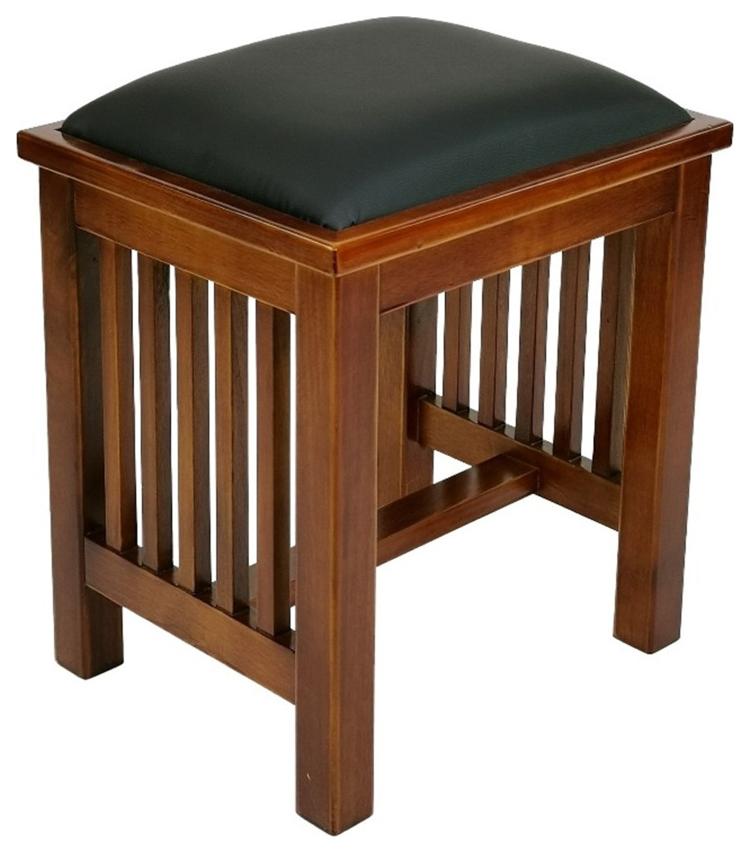 Mission style upholstered stool 16Wx13Dx18"H in brown solid wood ...