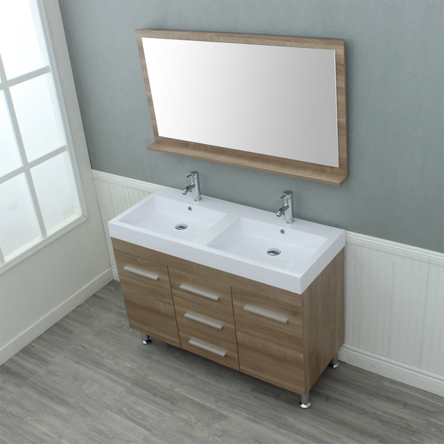 The Modern 48 inch Double Modern Bathroom Vanity in Light Oak without ...